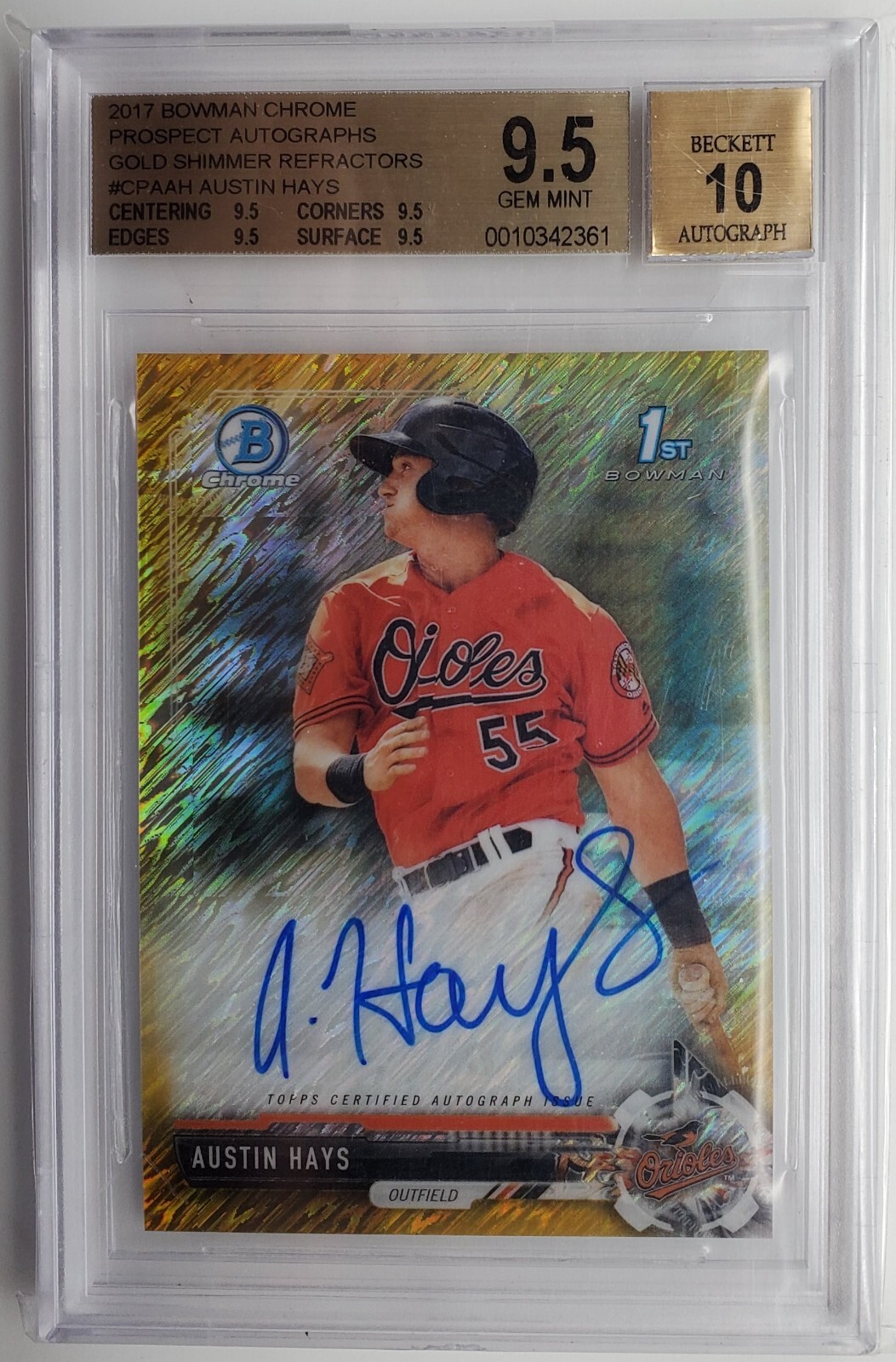 2017 Bowman Chrome Gold Shimm Austin Hays Autograph RC 49 /50 BGS 9.5 w ...
