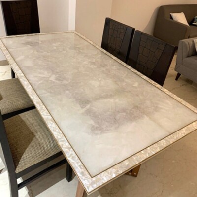 White Quartz Table Top Natural Crystal Gemstone Rectangle Outdoor ...