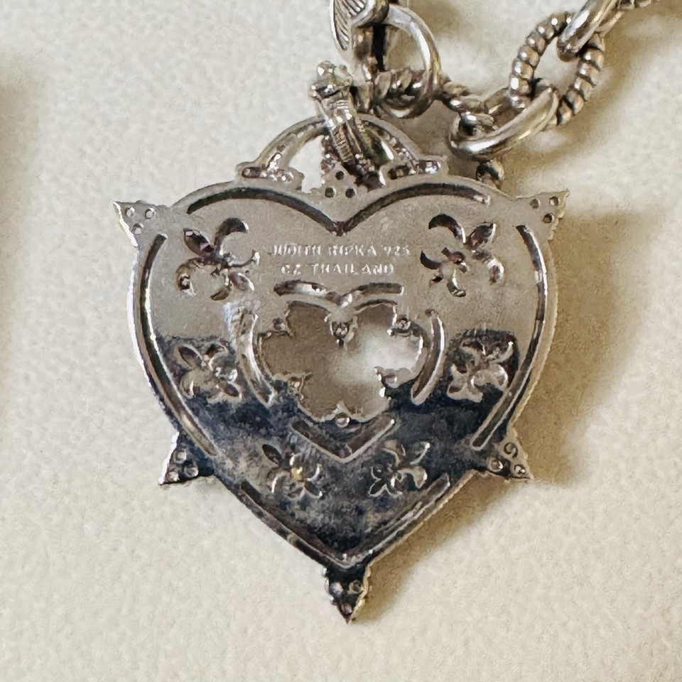 JUDITH RIPKA Sterling Silver Pink Heart Pendant 18" oval lnk chain ...
