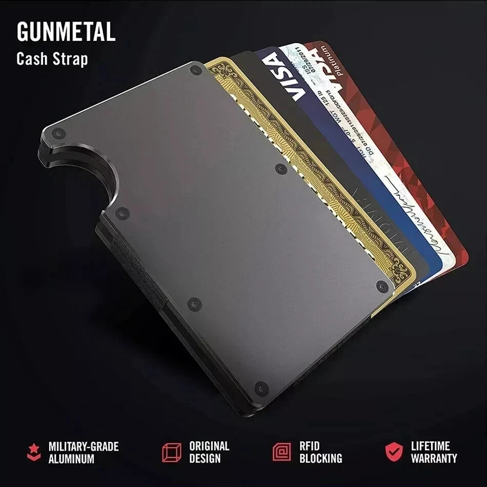 The Ridge Style Titanium Metal RFID Blocking Men's Wallet With Strap ...