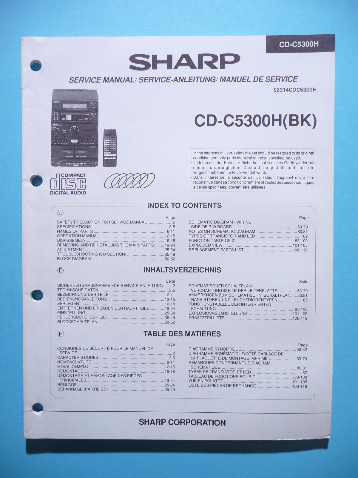 Service Manual Instructions for Sharp CD-C5300H, Original | eBay Australia