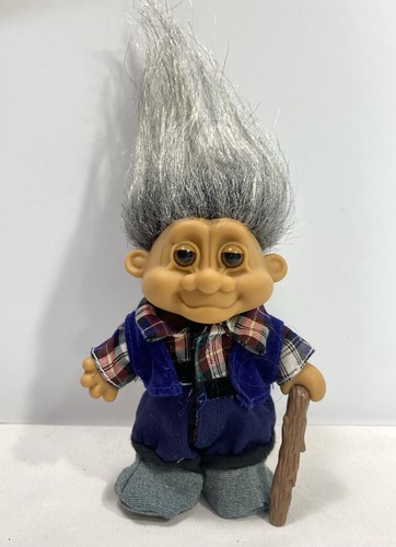 Russ Grandpa Old Man Cane Troll Doll #18522 Vintage Toy Gray Hair 90's ...