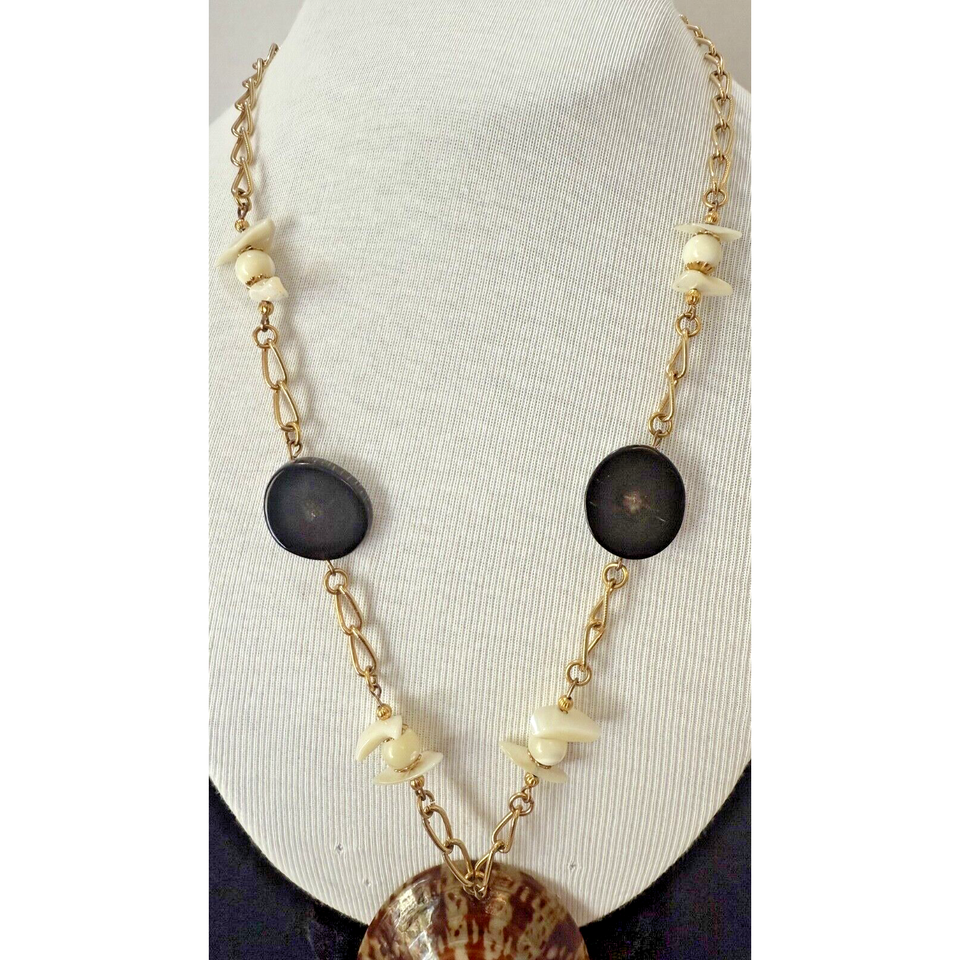 Vintage 1960s Hobe Gold Tone Shell Polished Wood Chain Necklace | eBay
