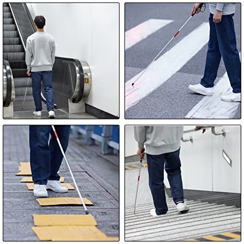 Folding Blind Cane Walking Stick with Red Reflective Tape for The | eBay