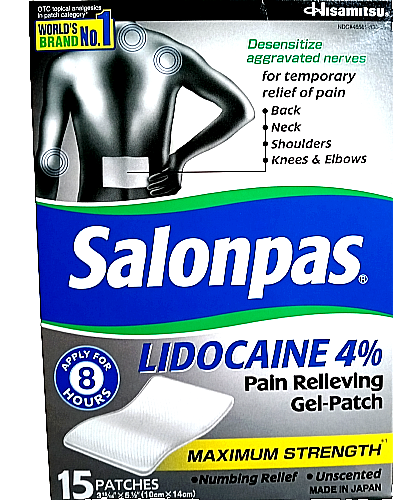 Salonpas LIDOCAINE 4% Pain Relieving Gel-Patch Maximum Strength 15 ct ...