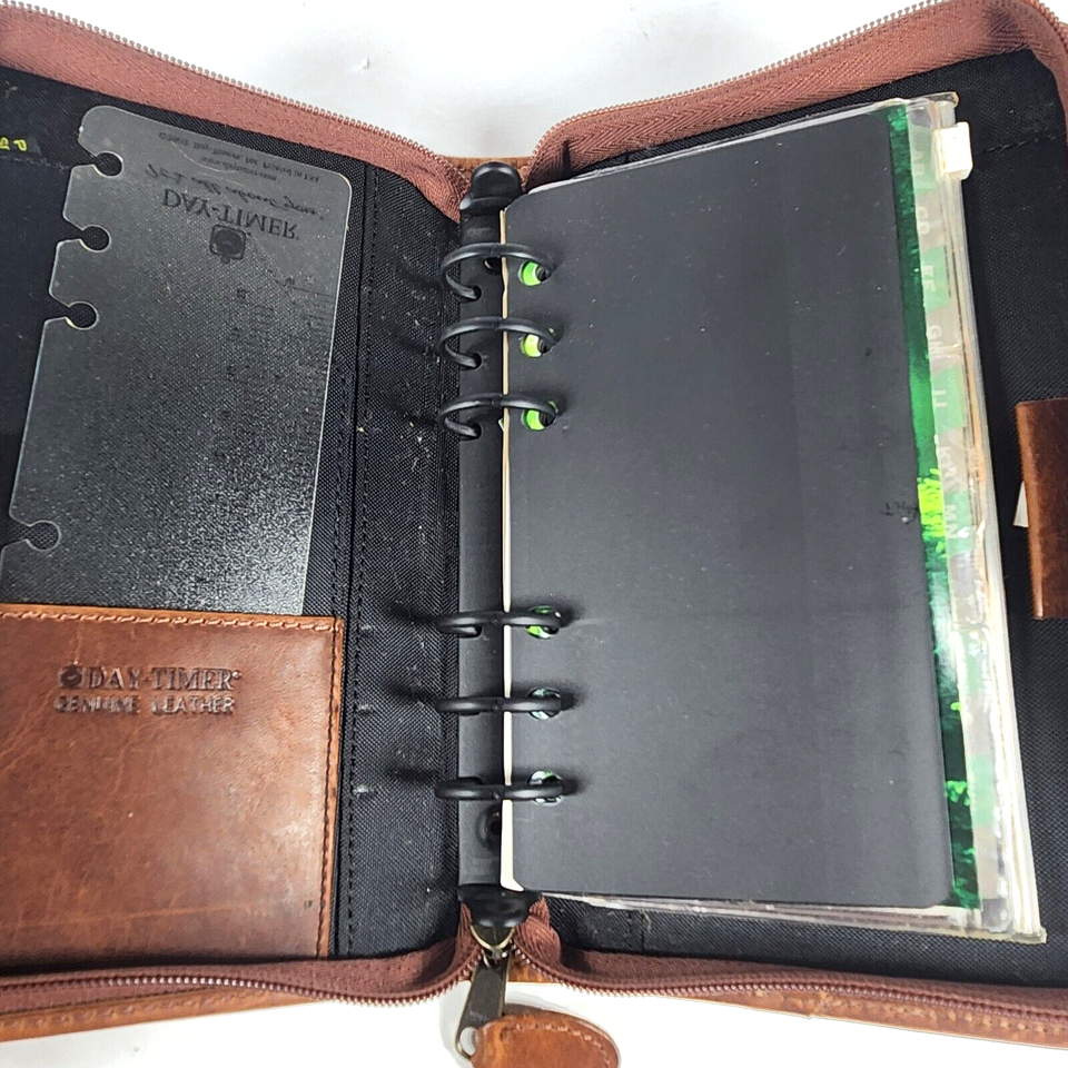 Day Timer Navigator Planner Brown Distress Leather 6 Ring Zip Organizer ...