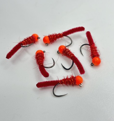Hot Head Blood Worm Fishing Flies Trout Flies 6 Nymph | eBay
