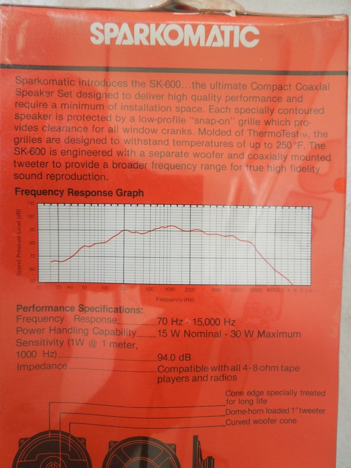 Sparkomatic Compact Coaxial Door Mount Speaker Set SK600 Vintage 1982 ...