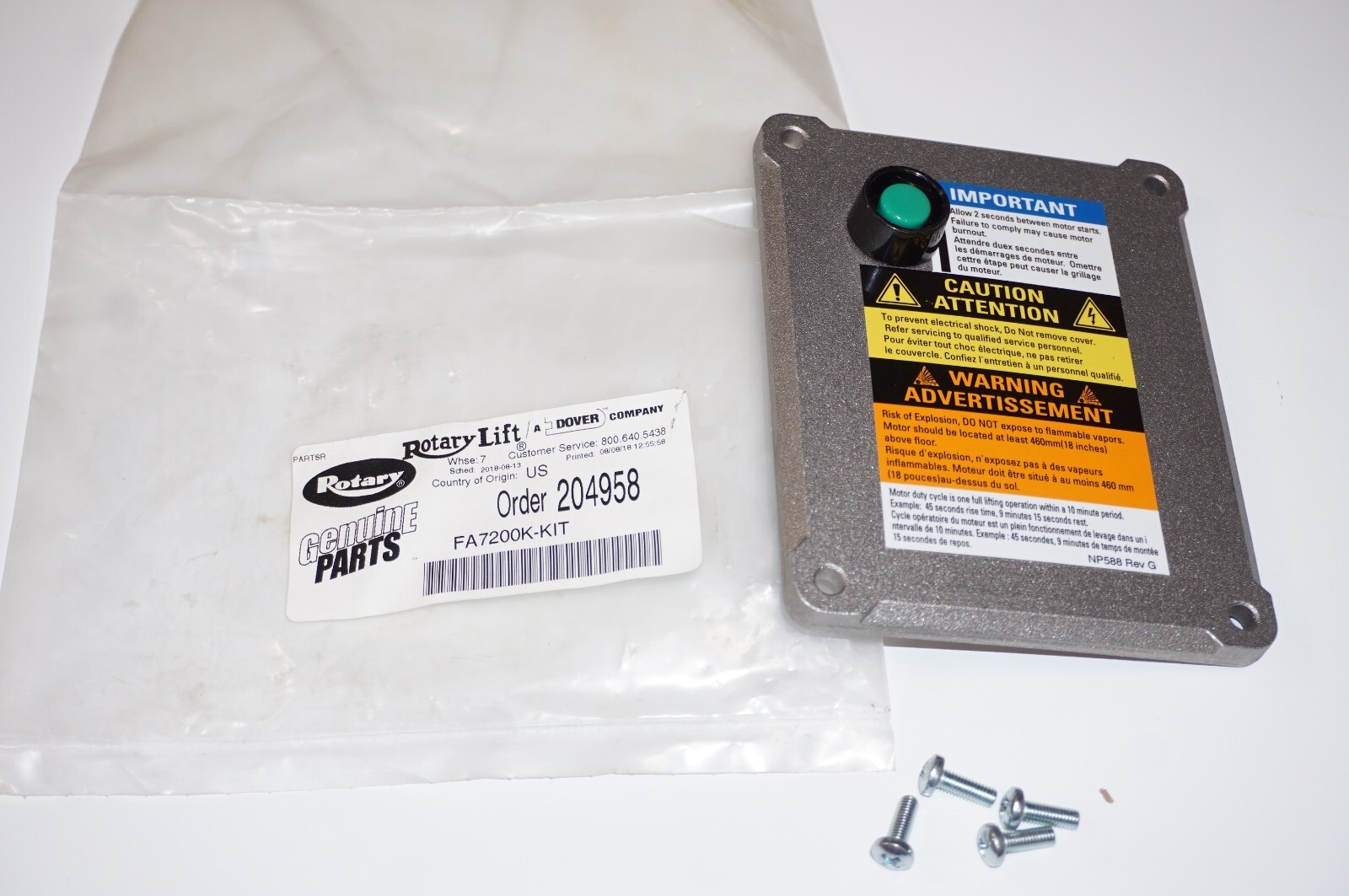 Rotary Lift Forward Lift motor switch & cover assy. for FA7147K FA7200K ...