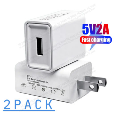 2X US Plug 5V 2A USB Port Wall Charger 5 Volt 2Amp AC-DC Power Adapter ...