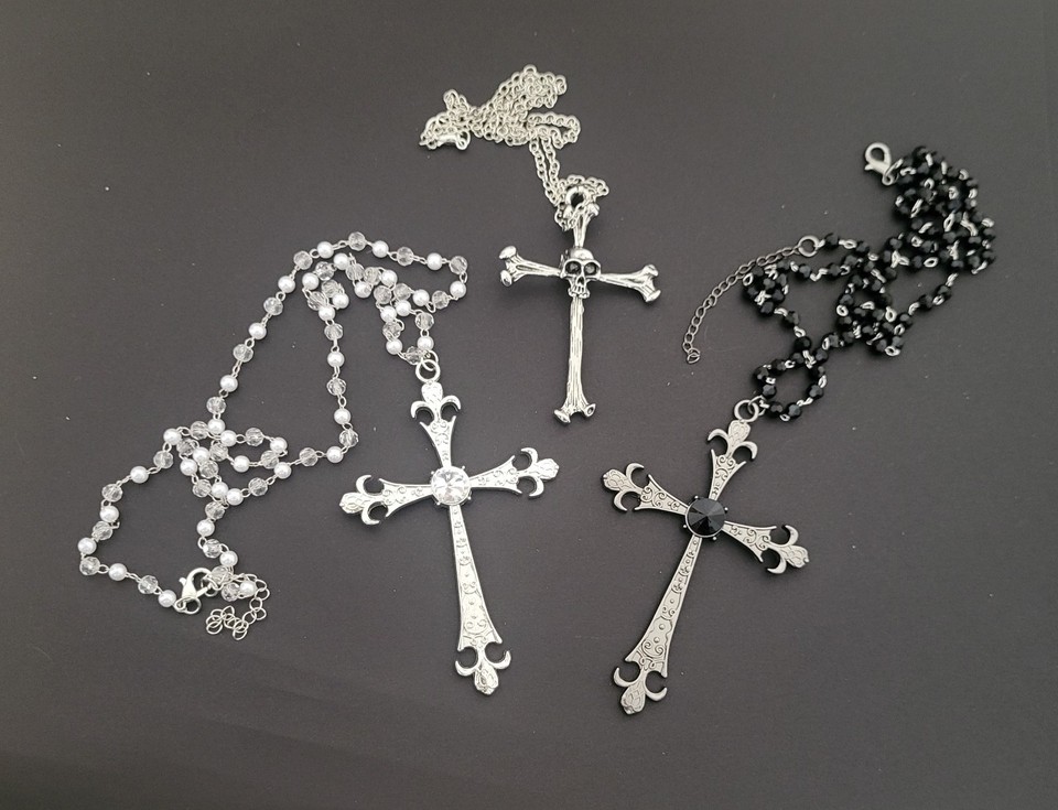 3 Gothic Crosses Cross Necklaces Emo Halloween Costume Jewelry Lot | eBay