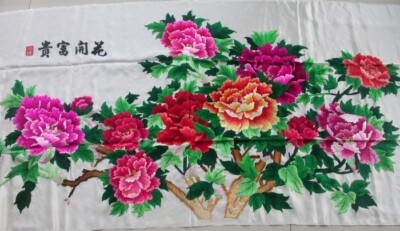 Chinese 100% hand embroideried silk Xiang (hunan) embroidery art:Peony ...