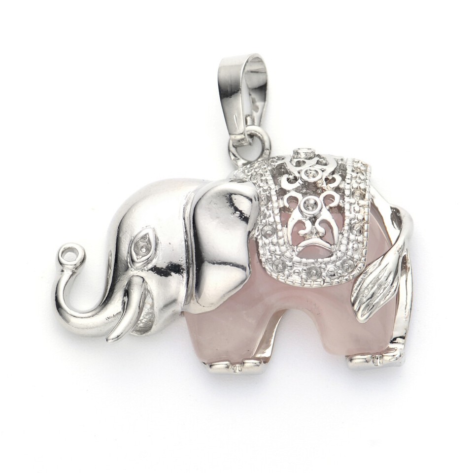 Natural Gemstone Crystal Elephant Chakra Pendant Charms Reiki Healing ...