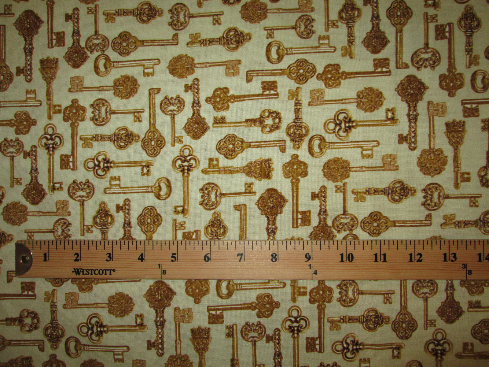 KEYS VINTAGE KEY GOLD VARIETY COTTON FABRIC FQ | eBay