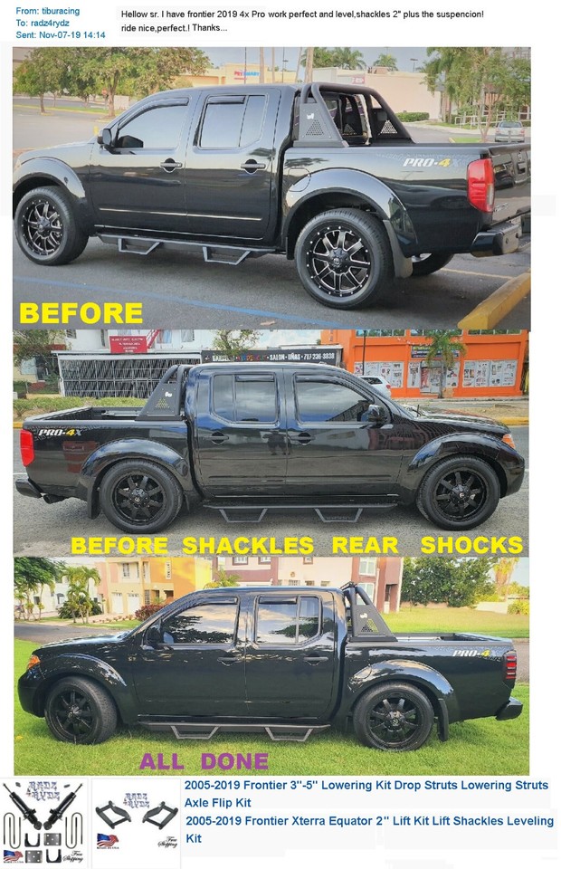 2005-2019 Frontier 2WD 3"F 5"R Lowering Kit Struts Springs Axle Flip ...