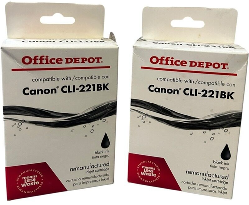 2 packs - Office Max Black Ink Cartridges compatible w/Canon CLI-221BK ...