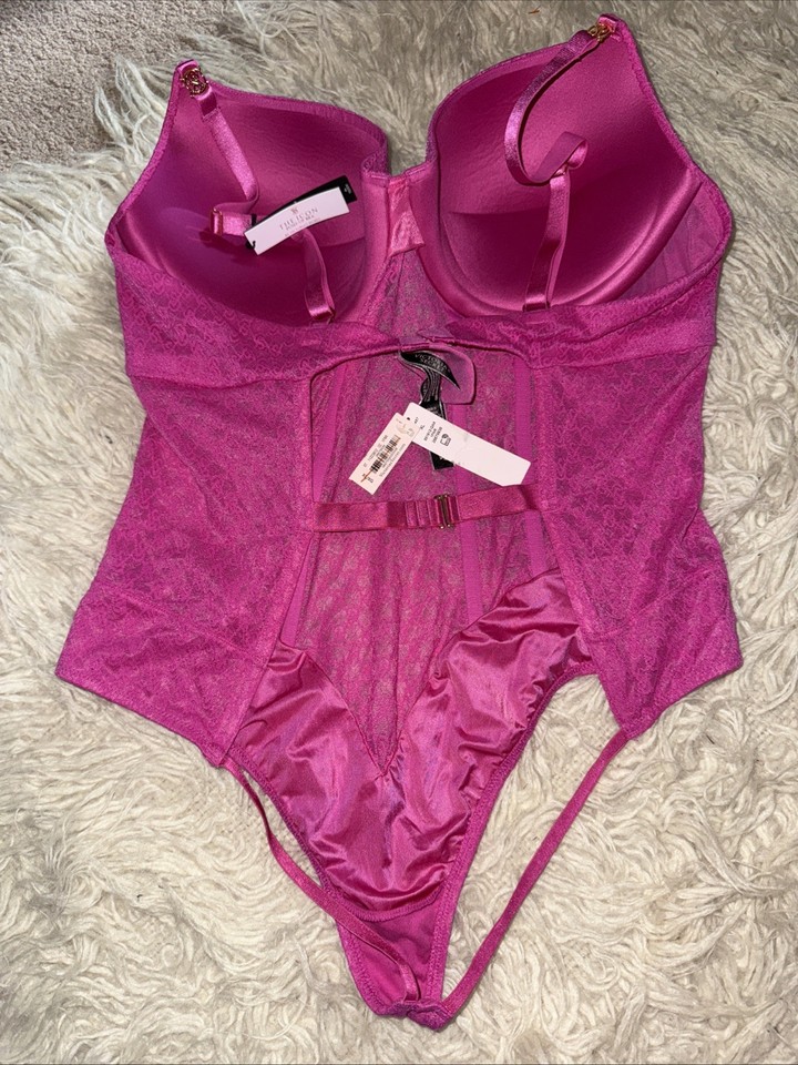 Victoria's Secret Nwt Pink Icon Push Up Cut Out One Piece Teddy XL | eBay