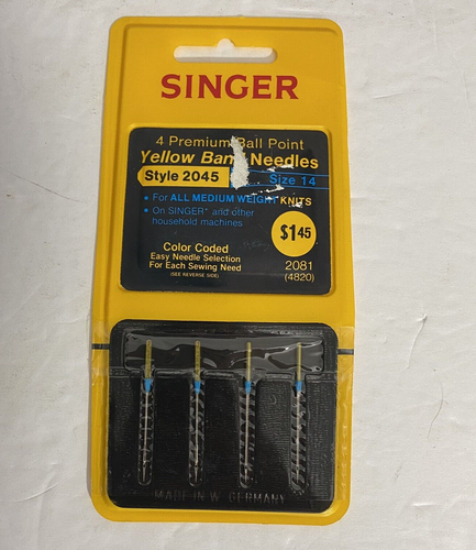 Singer Premium Ball Point Yellow Band Needles Style 2045. Size 14 Made ...