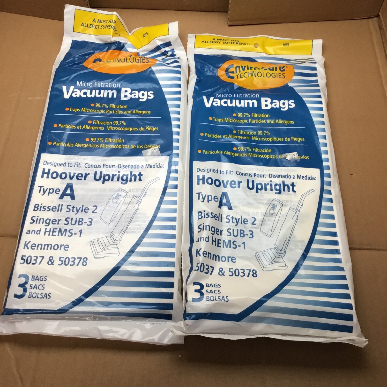 Hoover Type A Vacuum Bags, Also fits Bissell Style 2 and Singer SUB-3 ...