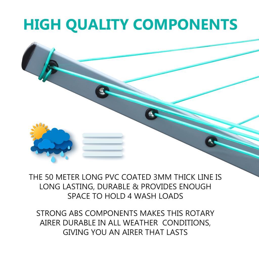 4 Arm Rotary Airer Outdoor Washing Line Clothes Dryer Free Ground Spike ...