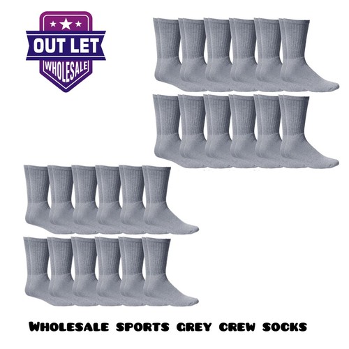 60 Pairs Wholesale Bulk Lots Socks Solid Grey Sport Cotton Crew Socks 9 ...