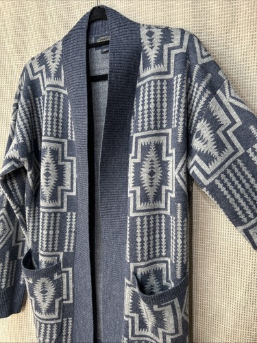 Pendleton Western Aztec Cardigan Sweater Open Front Long Blue Women Sz ...