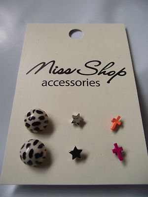 New With Tags Myer Miss Shop Brand Pack of 3 Pierced Stud Style Pretty ...