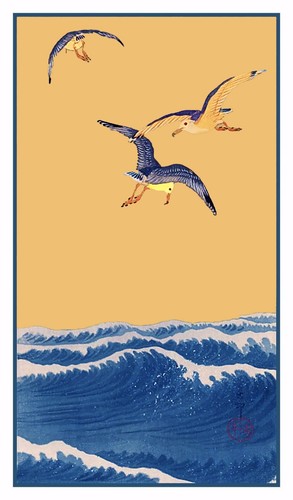 Seagull Birds above The Waves by Ohara Koson Shoson Counted Cross ...