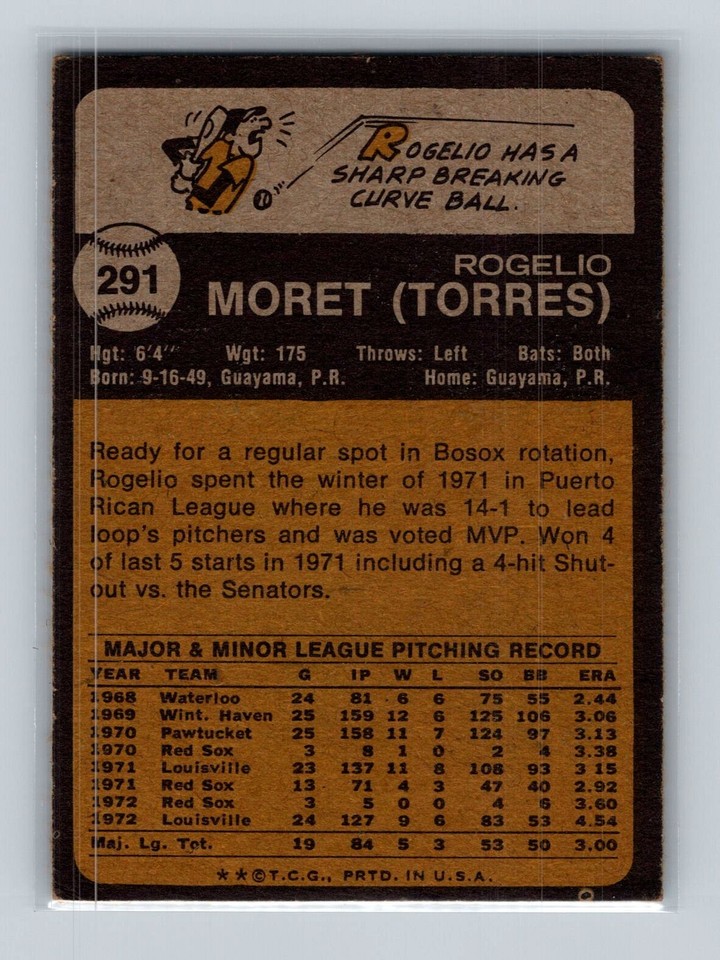 1973 Topps Rogelio Moret Boston Red Sox Baseball Card #291 | eBay