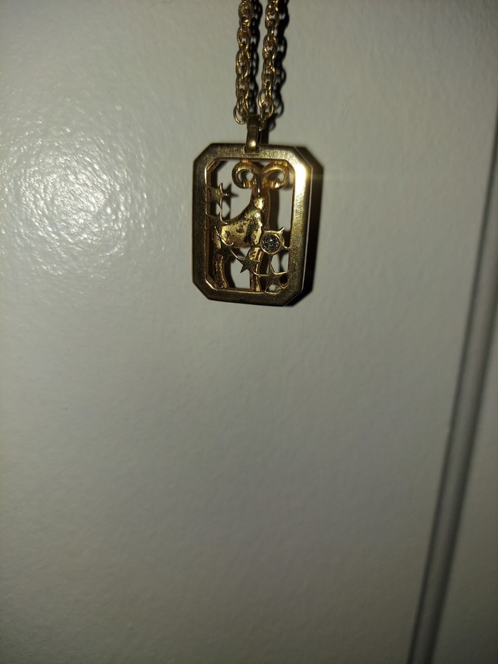 Pierre Cardin Vintage 1979 Aries Cut-Out Zodiac Necklace with Genuine ...