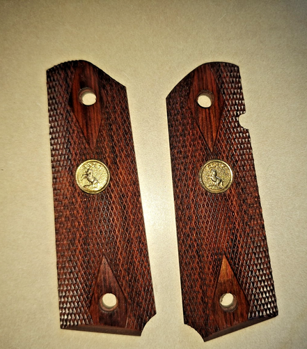 Colt 1911 full size Cocobolo Grips Checkered w Gold Medallions Double ...