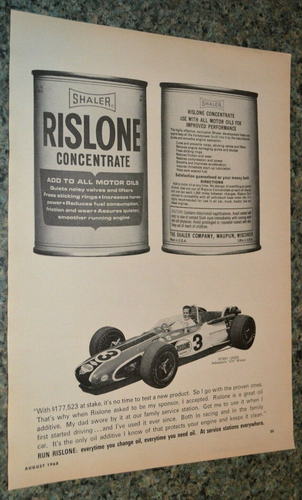 ★1968 SHALER RISLONE RACING OIL ADDITIVE ORIGINAL ADVERTISEMENT AD 68 ...