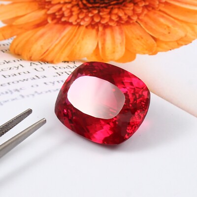 87.45Ct Natural Flawless Mozambique Red Ruby Loose Cushion Cut Gemstone ...