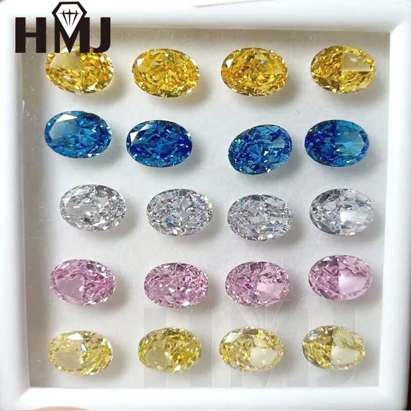 Oval Crushed Ice Cut Cubic Zircon CZ Stone Yellow Pink High Carbon ...
