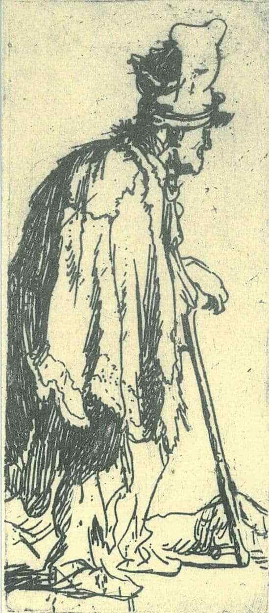 Beggar with a crippled hand leaning on a stick | eBay