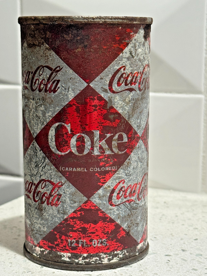 60s Coca Cola Steel Can Diamond Design Atlanta Juice Tab top opened SC ...