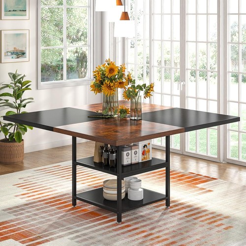 Tribesigns Square Dining Table 47" Kitchen Dinner Table, 2-Shelf, Brown ...