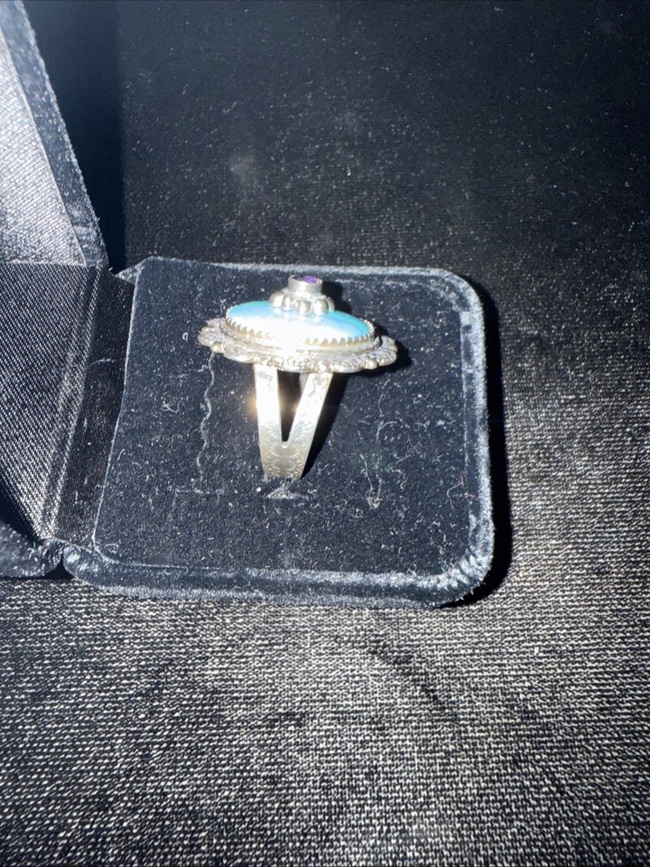 Carolyn Pollack Relios TURQUOISE Amethyst Sterling Silver WIDE Oval ...