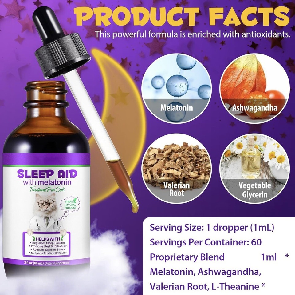 Melatonin for Cats, Sleep Aid for Cats Supports Cat Stress & Anxiety ...