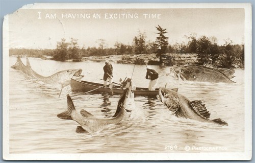 FISHING ANTIQUE 1915 EXAGGERATED REAL PHOTO POSTCARD RPPC | eBay