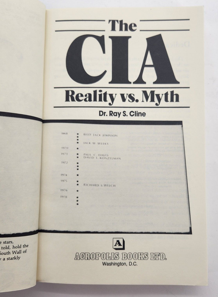 THE CIA: REALITY VS. MYTH By Ray Cline 1982 Paperback revised Edition ...