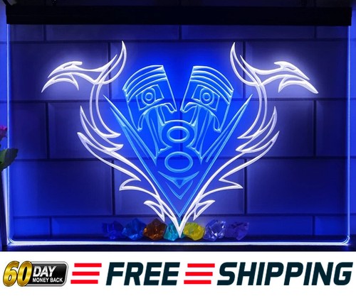 V8 Piston LED Neon Light Sign Home Beer Bar Man Cave Garage Wall Art ...