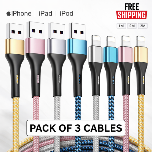 Heavy Duty Braided Long USB Fast Charger Cable Lead For iPhone 14 13 12 ...
