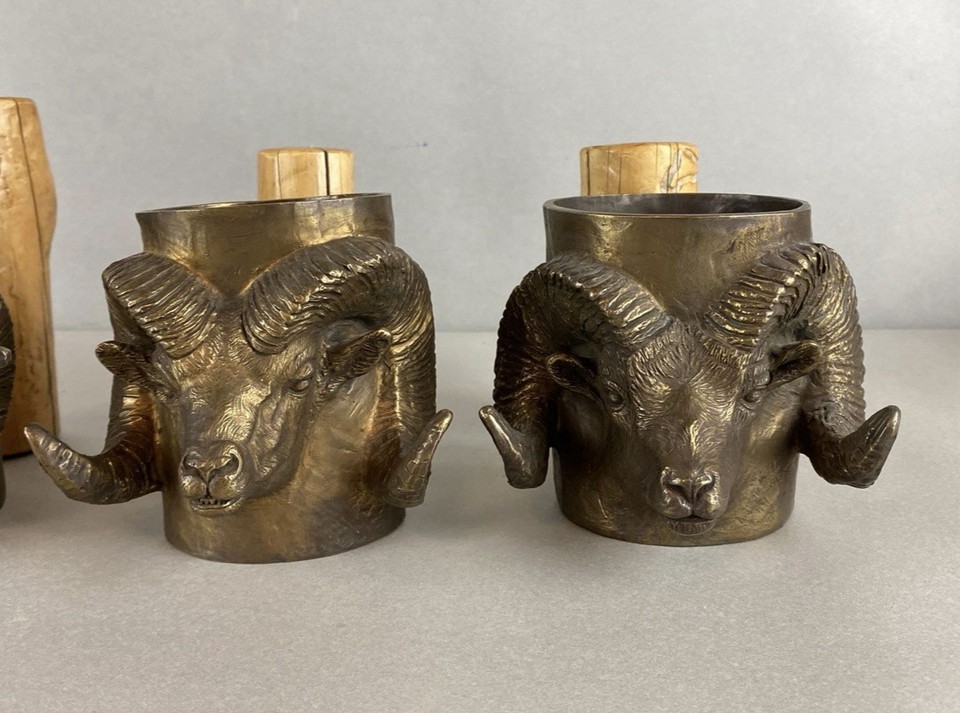 Grand Slam Sheep, 4 Vintage Carl Wagner Bronze Ram bighorn Mug; Signed ...