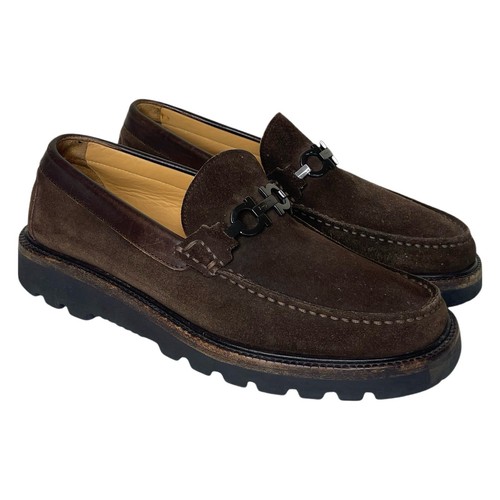 Salvatore Ferragamo Brown Suede Geneva Gancini Bit Lug Vibram Sole ...