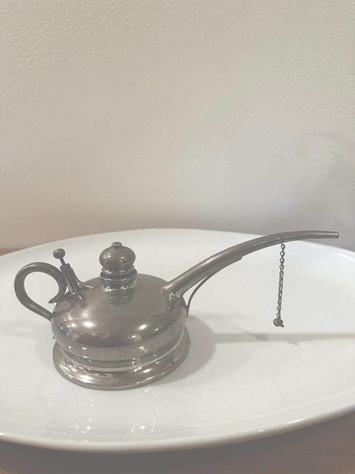 Oil Can Decanter Tool Silver Antique Lamp Oil Holder Handle Spout ...