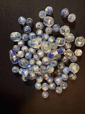 100 grams - glass beads - (B612) foil design fancy 5-10mm, blue | eBay
