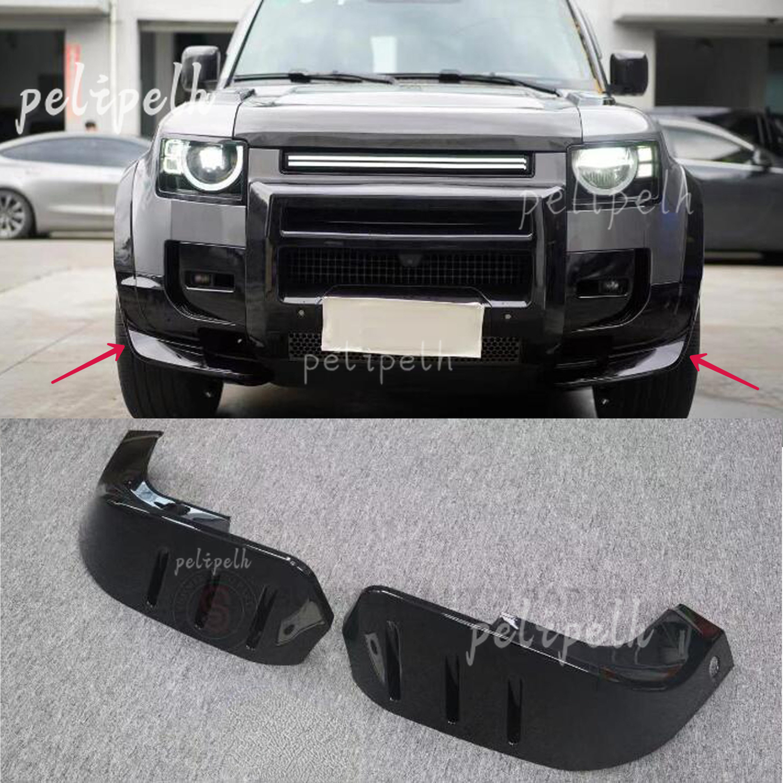 2PCS Glossy black Front Lip Chin Canards Bumper For 20-2025 Defender 90 ...