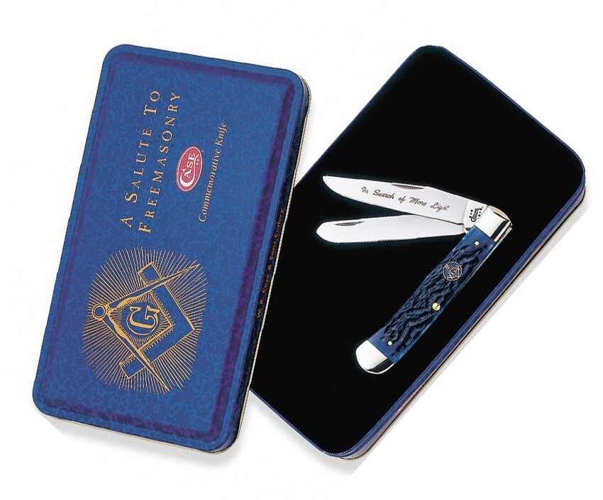 Case XX Masonic Trapper Pocket Knife Stainless Steel Blades Jigged Bone ...