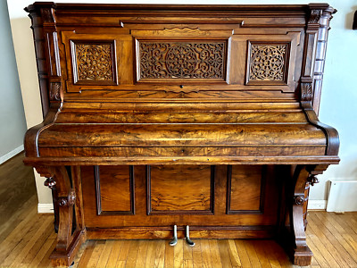 ANTIQUE SCHOMACKER GOLDSTRING UPRIGHT PIANO APRIL 2, 1878, BOOKMATCHED ...